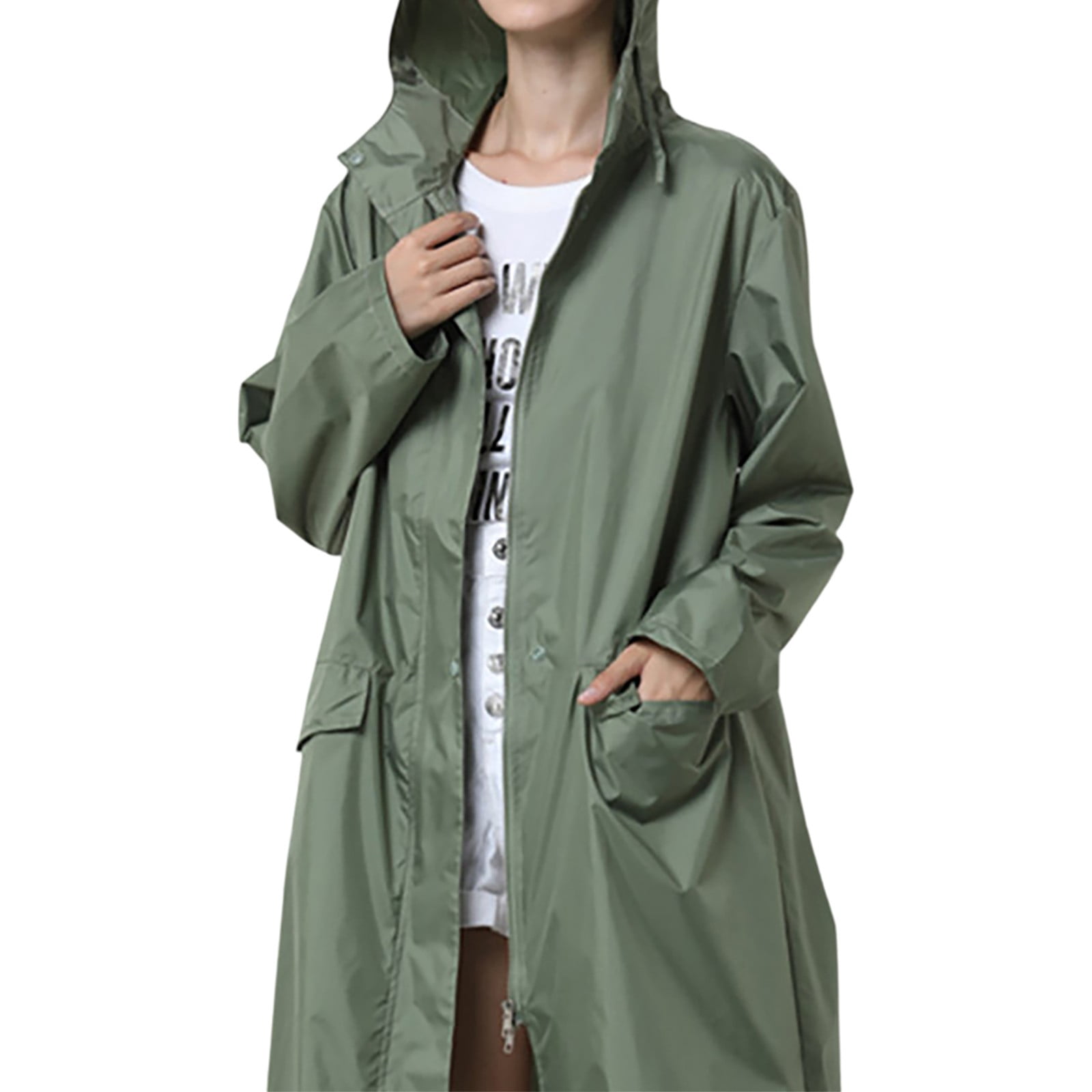 AWZXDE Unisex Solid Color Long Coat Women Hooded Trench Coat Raincoat ...