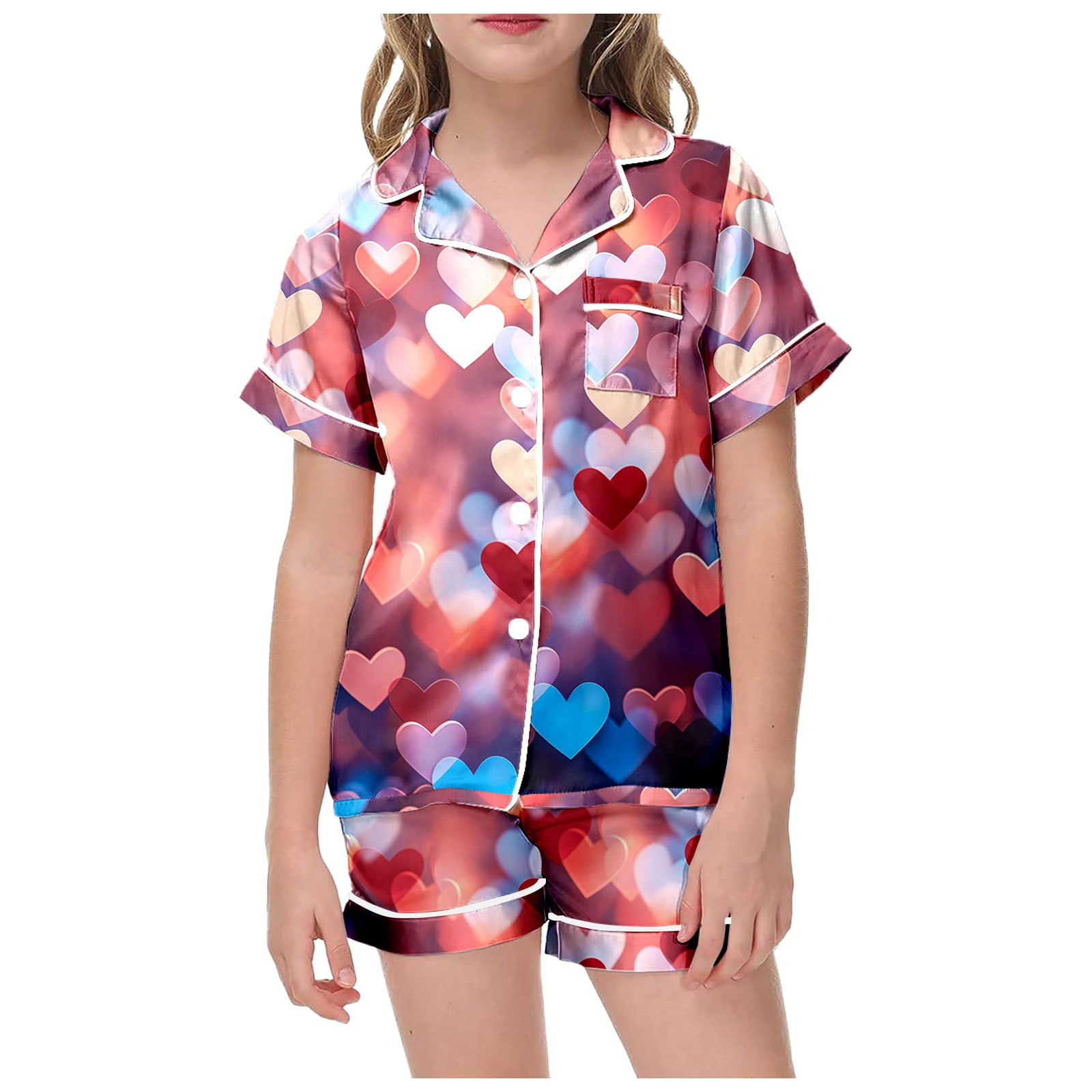 AWZXDE Valentine's Day Themed Pajamas for Girls Short Sleeve Set with Matching Shorts 2-Piece ...