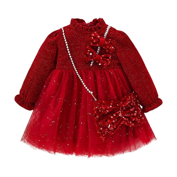 AWZXDE Winter Dresses For Girls Flannel Long Sleeve Red Bowknot ...