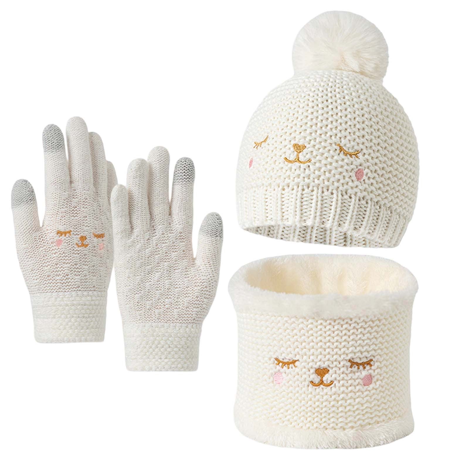 AWZXDE Winter Girls Embroidered Hat And Neck Warmer Set Winter Hats For ...