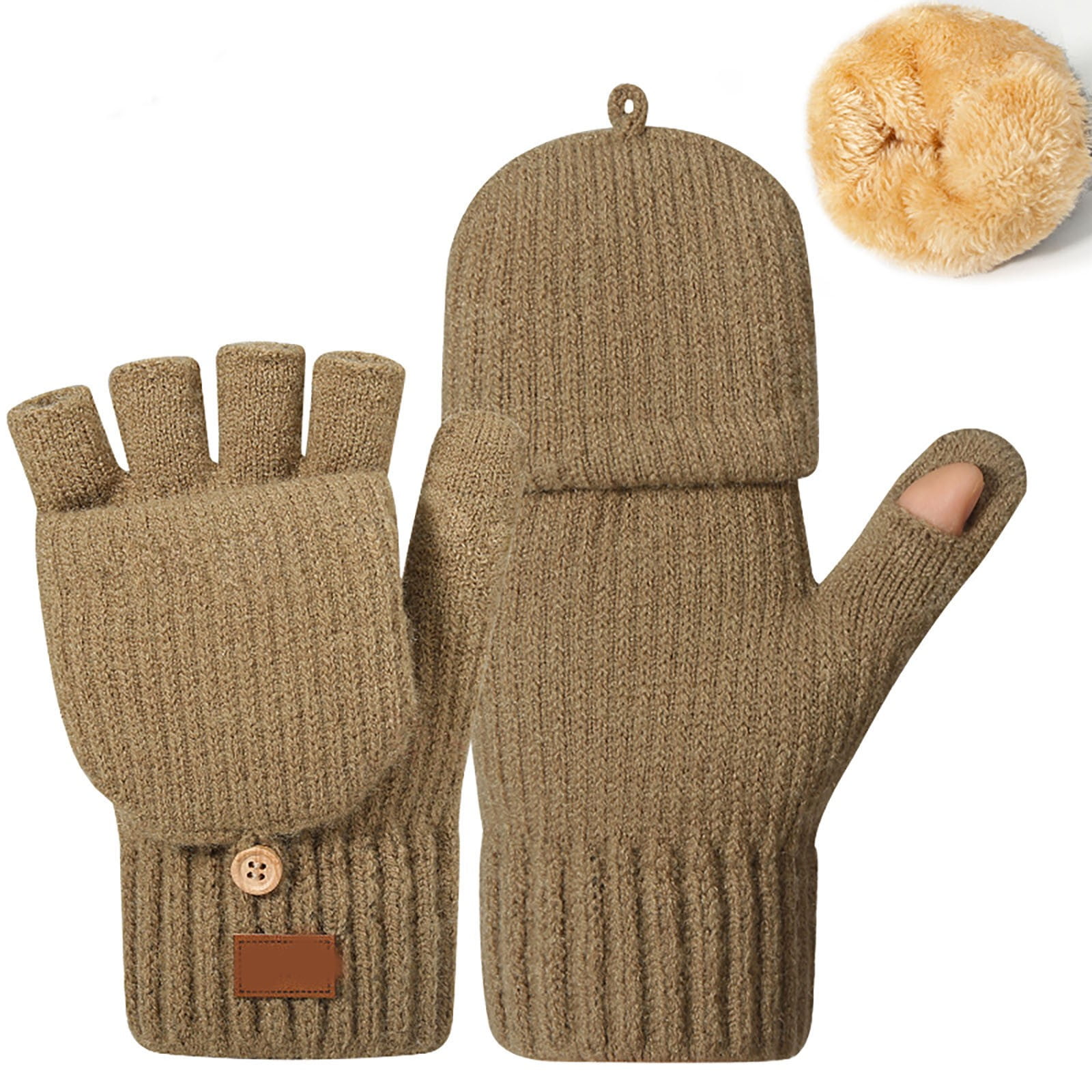 AWZXDE Winter Half Finger Knitted Gloves Mittens for Cold Weather ...