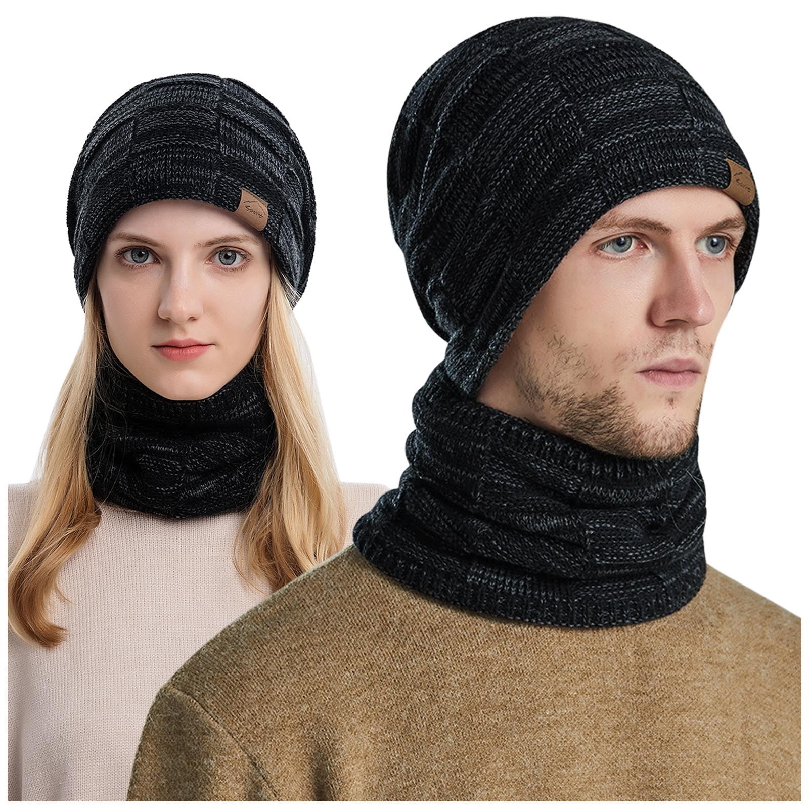 AWZXDE Winter Hats For Men And Women Knitted Hood Scarf Set Integrated ...