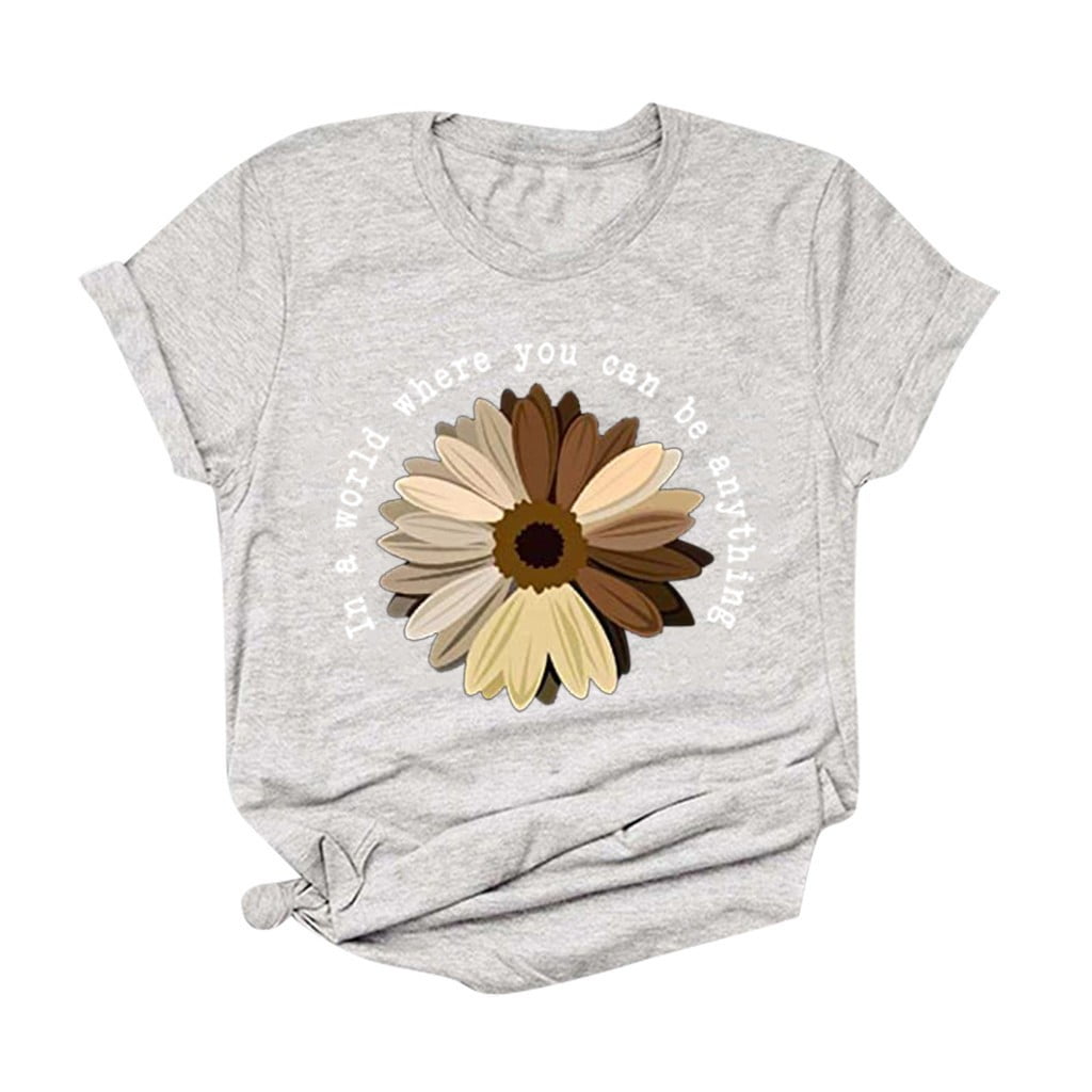 AWZXDE Women Short Sleeve Tops Printed Pattern Crew Neck Loose Fit Tee ...