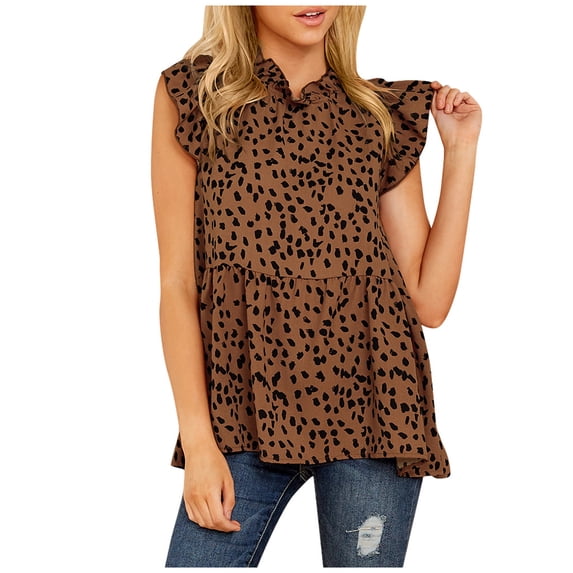 AWZXDE Women Short Sleeve Tops Printed Ruffled Hem Summer Blouse ...