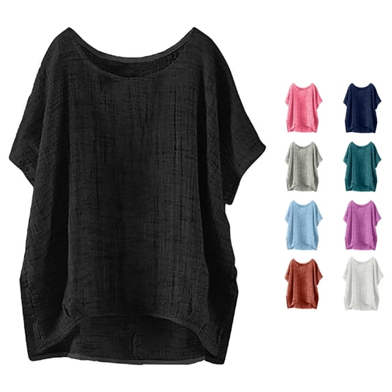 AWZXDE Women Short Sleeve Tops Solid Casual Loose Fit Blouse Summer ...