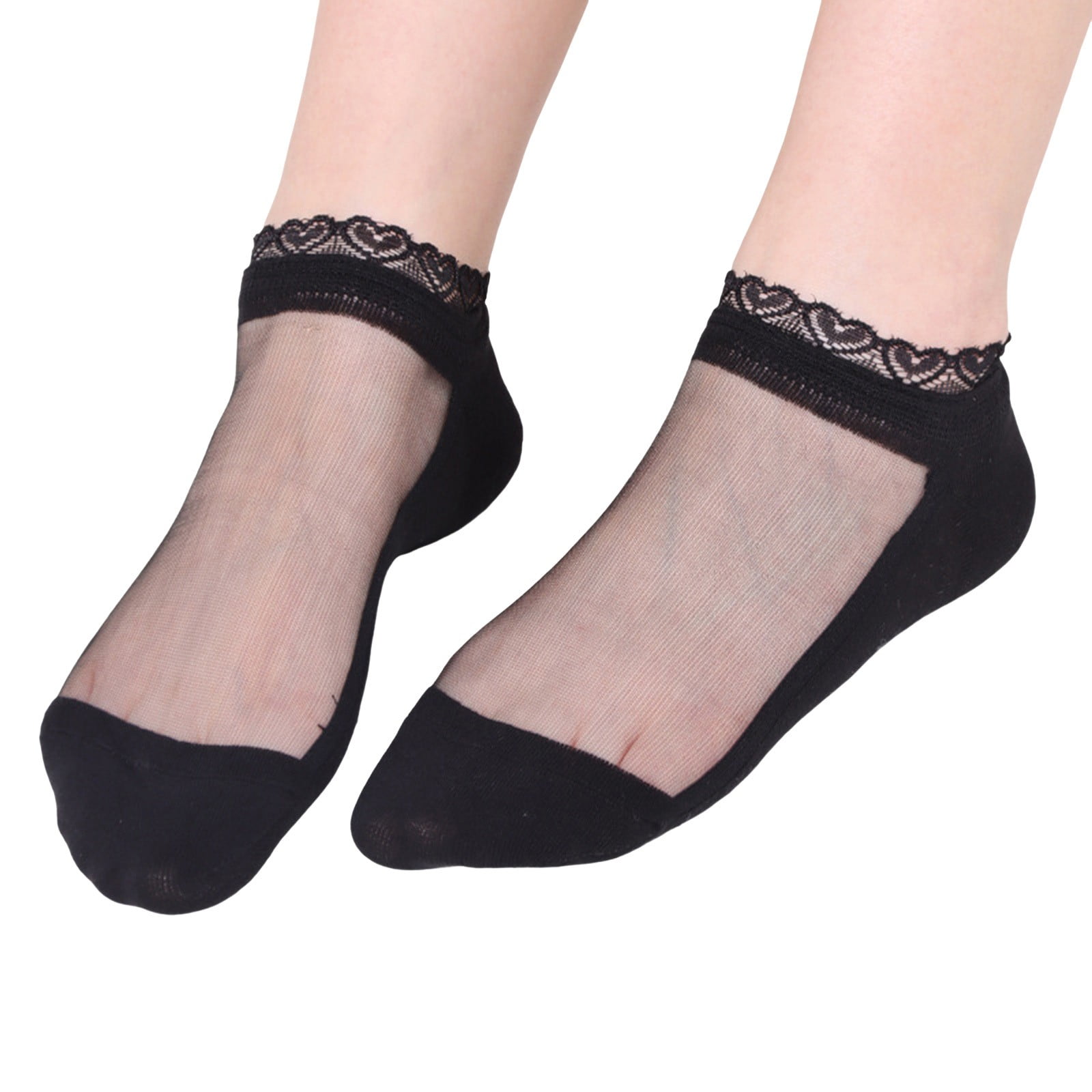 AWZXDE Women Short Socks Lace Heart Design Breathable Clear Silk Socks ...