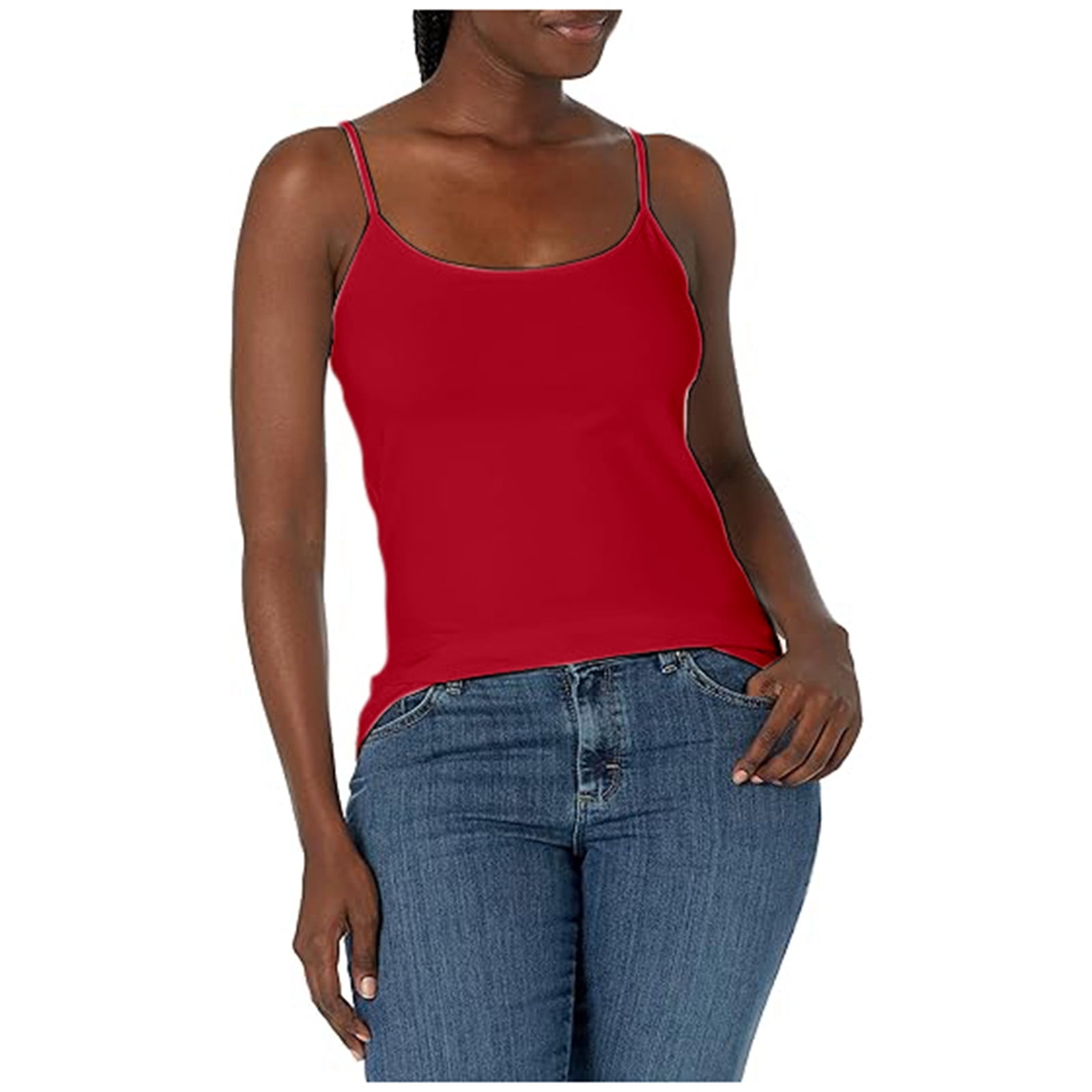 AWZXDE Women Solid Color Square Neck Stretchy Thin Built-In Bra ...