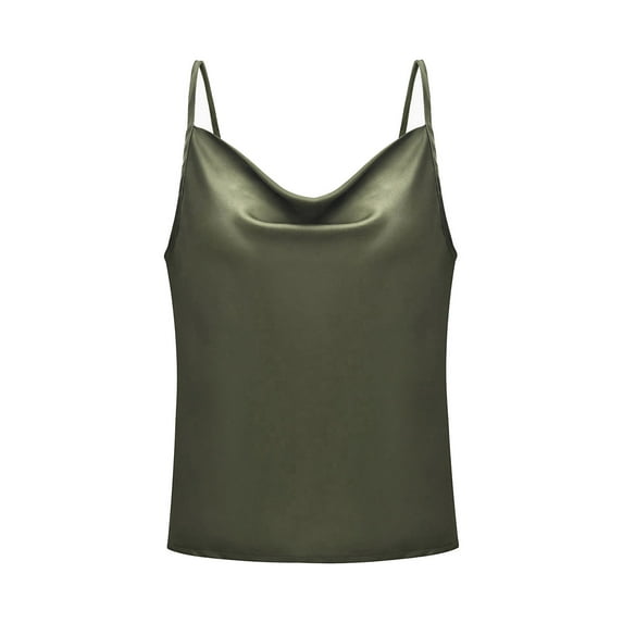 AWZXDE Women Solid Color Thin Strap Halter Satin Top Low Cut Crop ...
