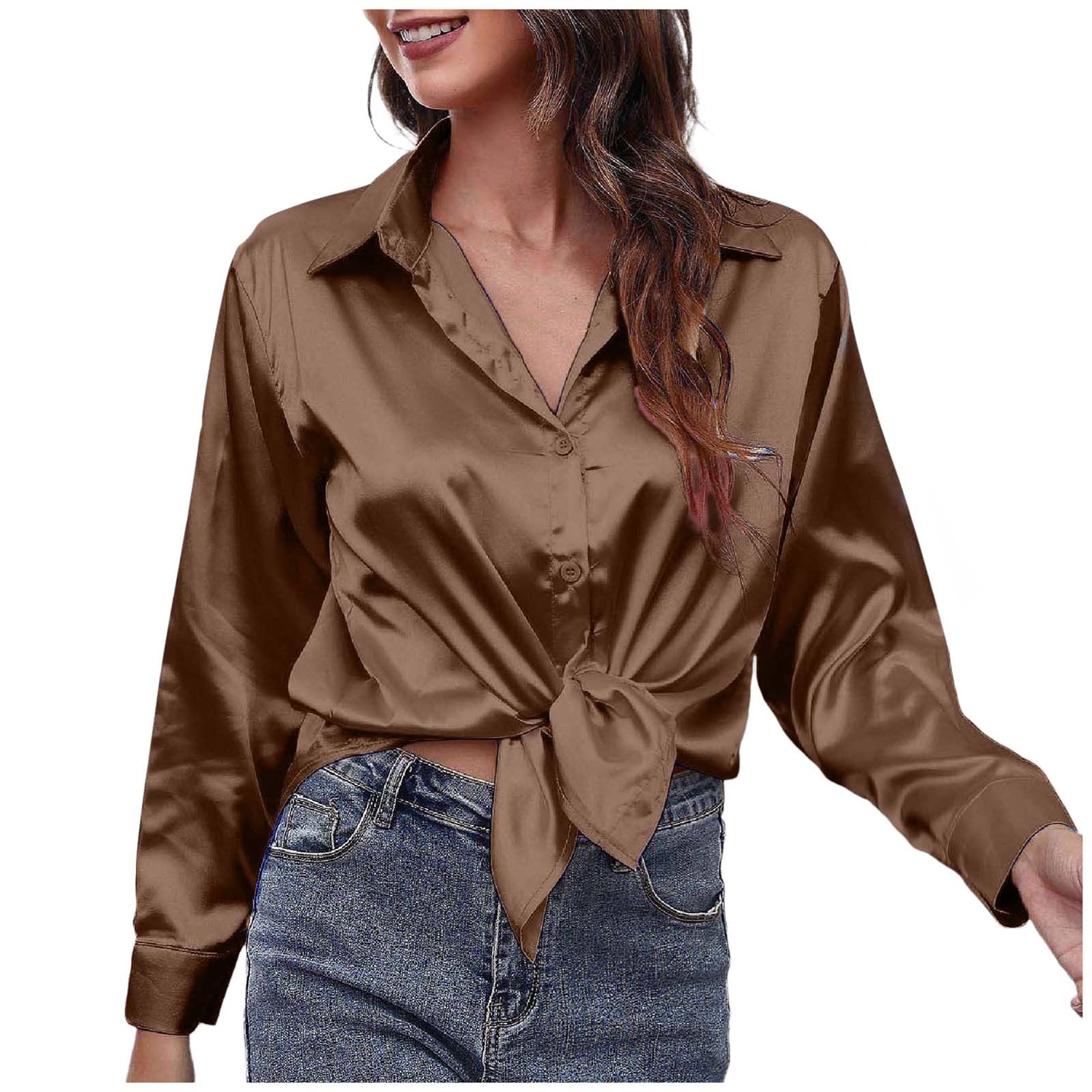 AWZXDE Women Solid Color Versatile Casual Fashion Button Down Turn-Down ...