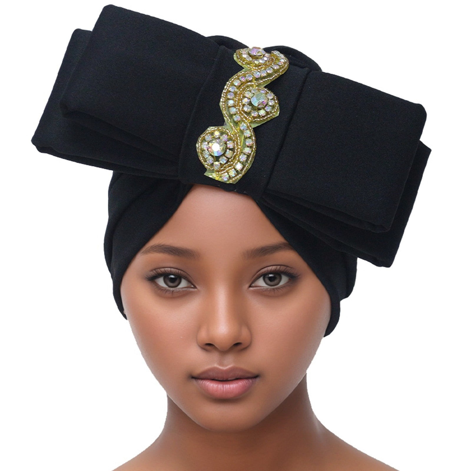 AWZXDE Women Traditional Turban Wrap Cap With Bow And Rhinestone ...