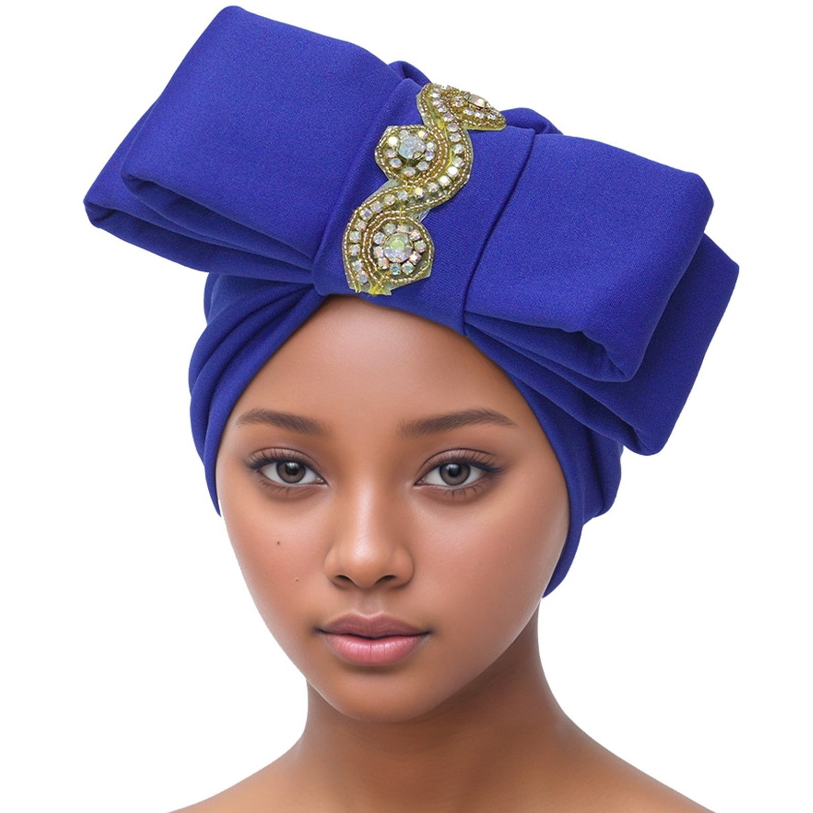 AWZXDE Women Traditional Turban Wrap Cap With Bow And Rhinestone ...