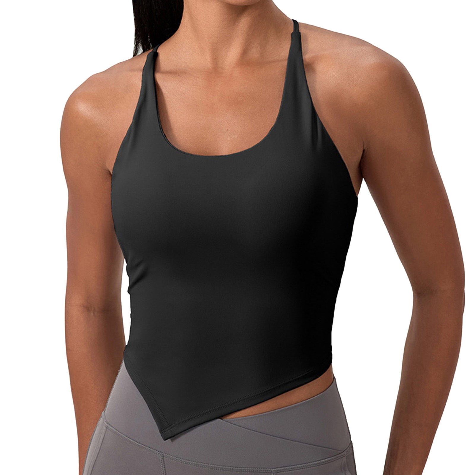 AWZXDE Women Y Back Longline Padded Sports Bra Spaghetti Straps ...