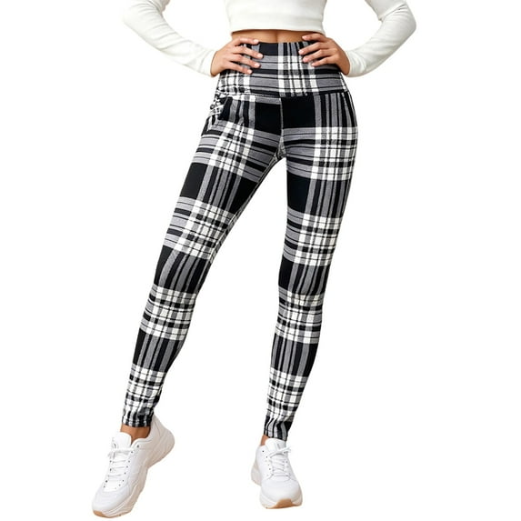 AWZXDE Women's Athletic Pants High Waist Elastic Comfortable Checkered ...
