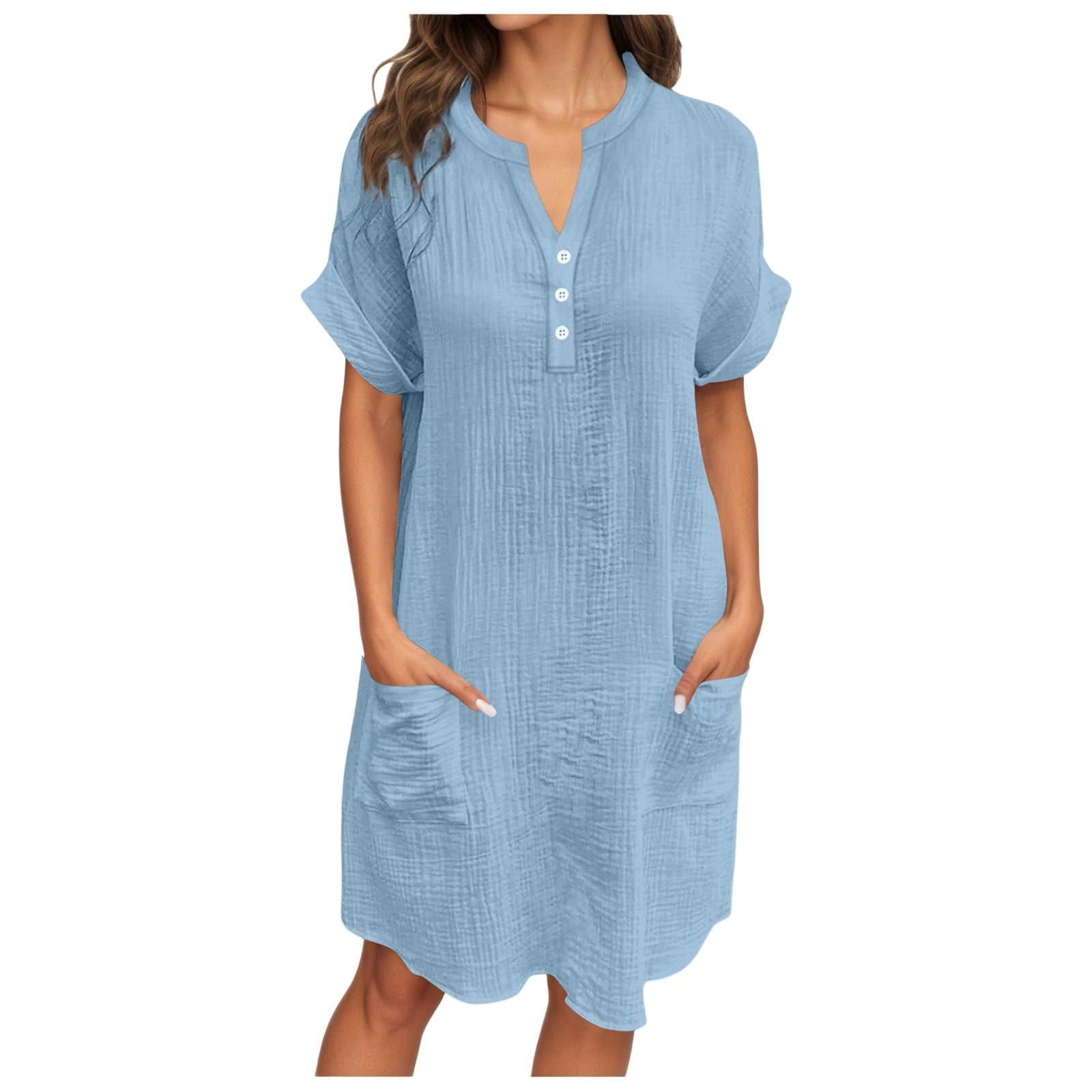 AWZXDE Women's Casual Short Sleeve Solid Color Simple Versatile Loose ...