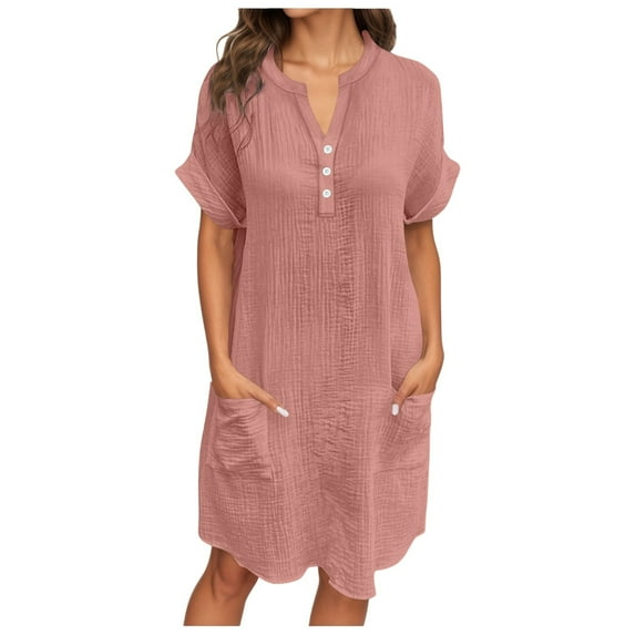 AWZXDE Women's Casual Short Sleeve Solid Color Simple Versatile Loose ...