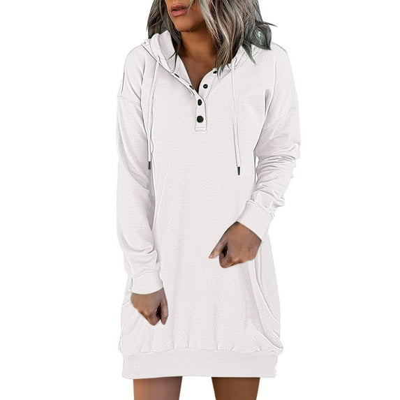 AWZXDE Women's Casual Solid Color Long Sleeve Dress Hooded Button Up ...