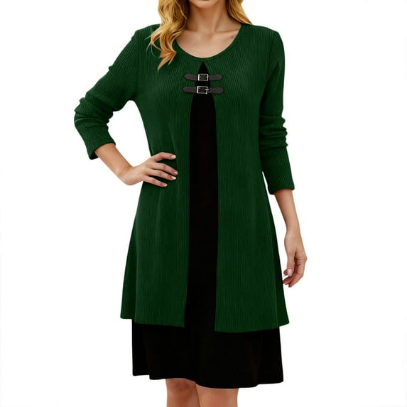 AWZXDE Women's Color Block Two Piece Round Neck Long Sleeve Button ...