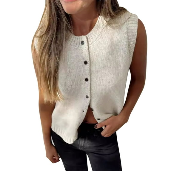AWZXDE Women's Fall Winter Fashion Knit Vest Sleeveless One Casual ...