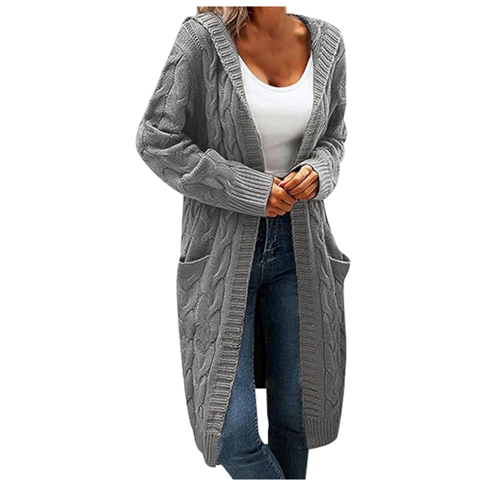 AWZXDE Women's Fall Winter Long Fashion Knit Cardigan Hooded with ...