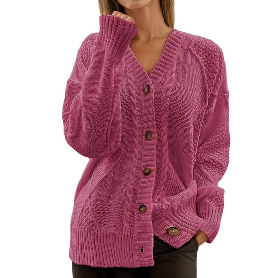 AWZXDE Women's Fall Winter Solid Color Long Sleeve V-Neck Knit Cardigan ...