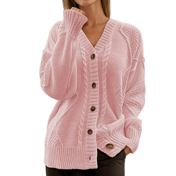 AWZXDE Women's Fall Winter Solid Color Long Sleeve V-Neck Knit Cardigan ...