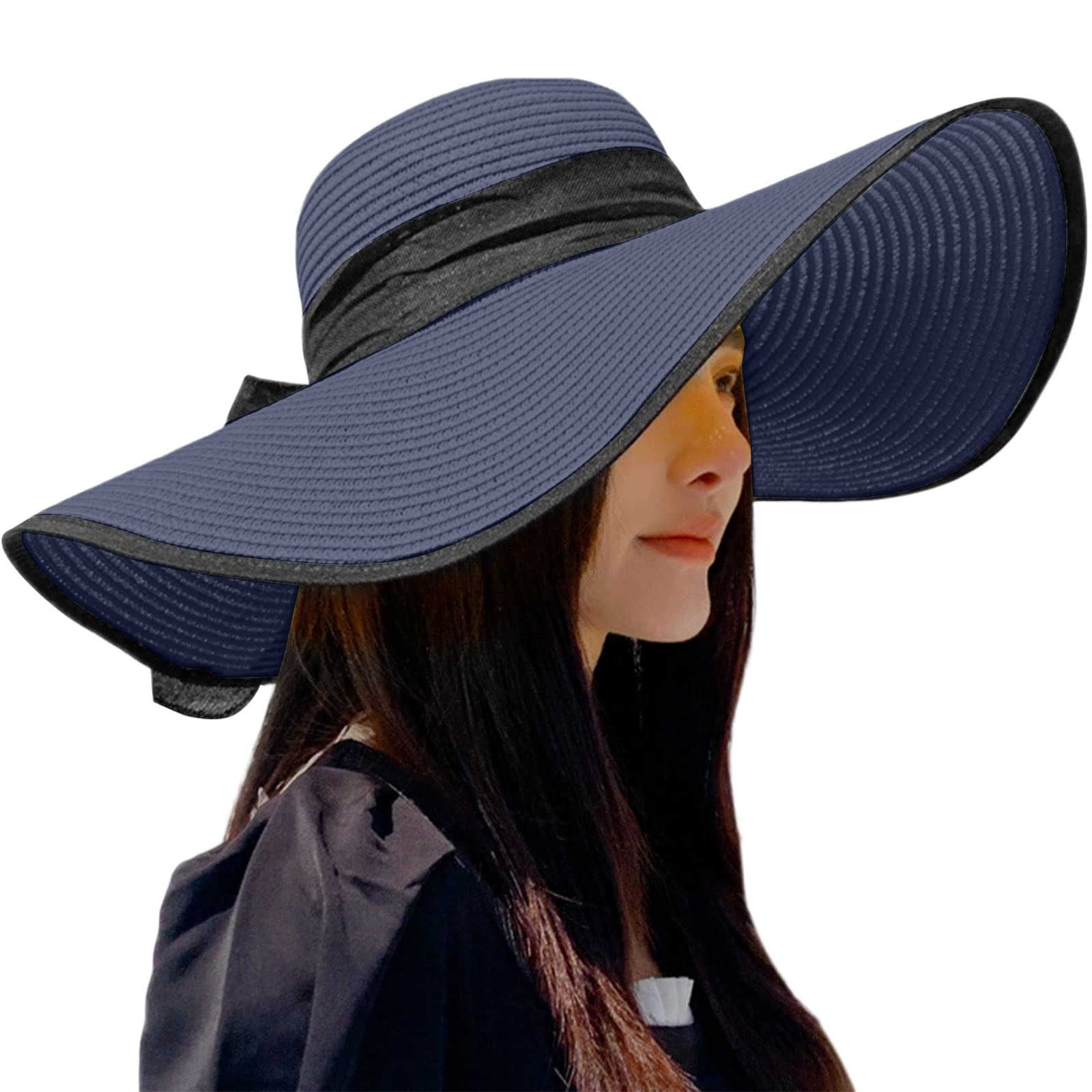 AWZXDE Women's Foldable Straw Sun Hat with Crinkle Brim Oversized Wide ...