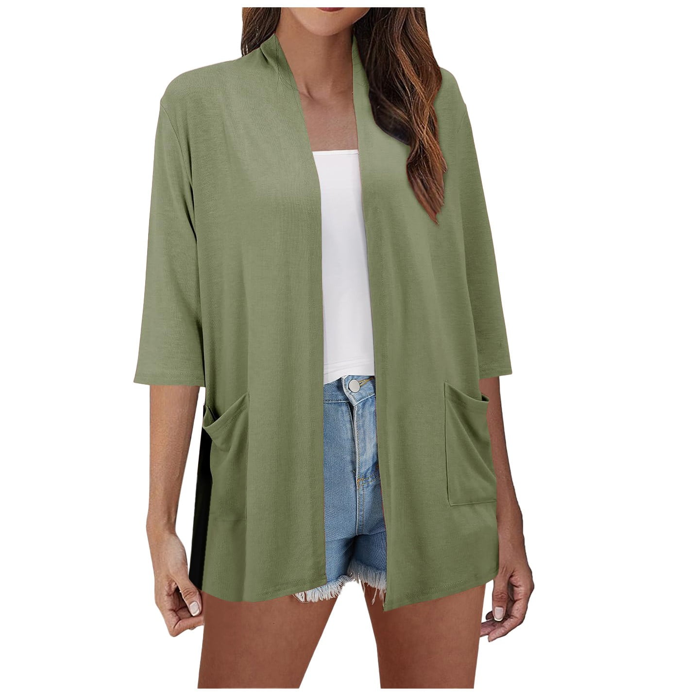 AWZXDE Women's Lightweight Solid Color Knit Cardigan with Pockets ...