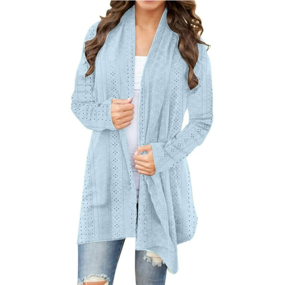 AWZXDE Women's Long Solid Color Cardigan with Abstract Jacquard Pattern ...
