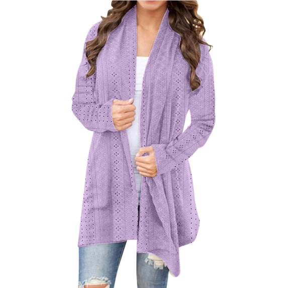 AWZXDE Women's Long Solid Color Cardigan with Abstract Jacquard Pattern ...