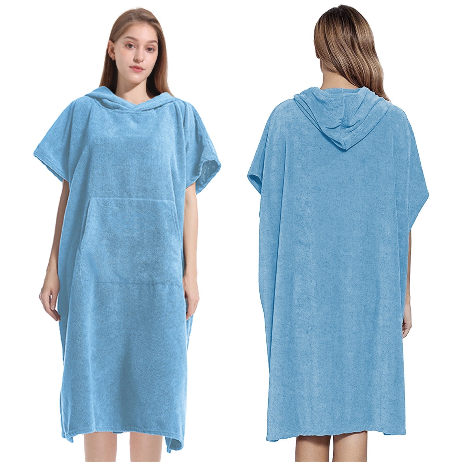 AWZXDE Women's Long Solid Color Hooded Bathrobe Poncho with Pockets ...