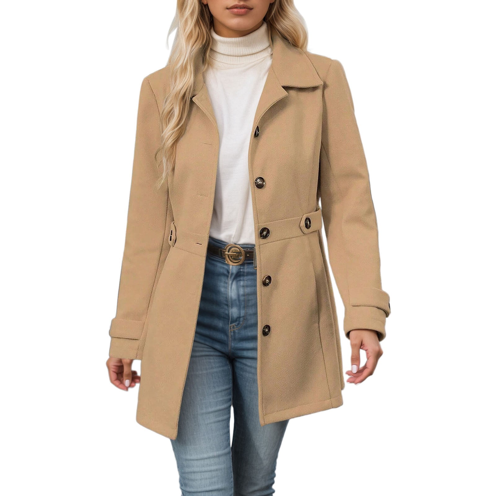 AWZXDE Women's Mid Long Solid Color Elegant Wool Coat for Women Notched ...