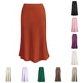 AWZXDE Women's Midi Skirt Solid High Waist A Line Mid Skirt Elegant ...