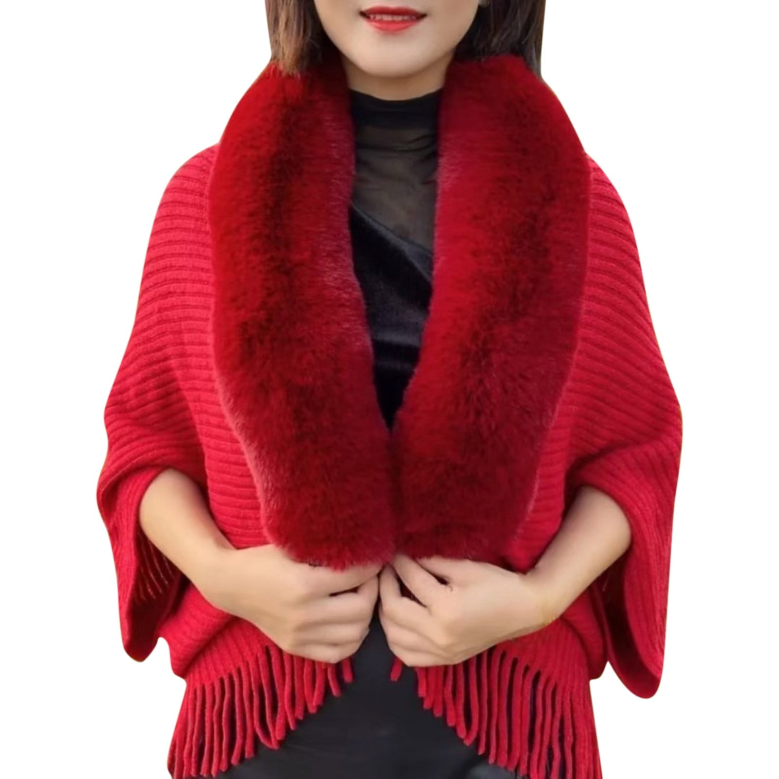 AWZXDE Women's Neck Design Solid Color Knitted Scarf with Fringe Loose ...