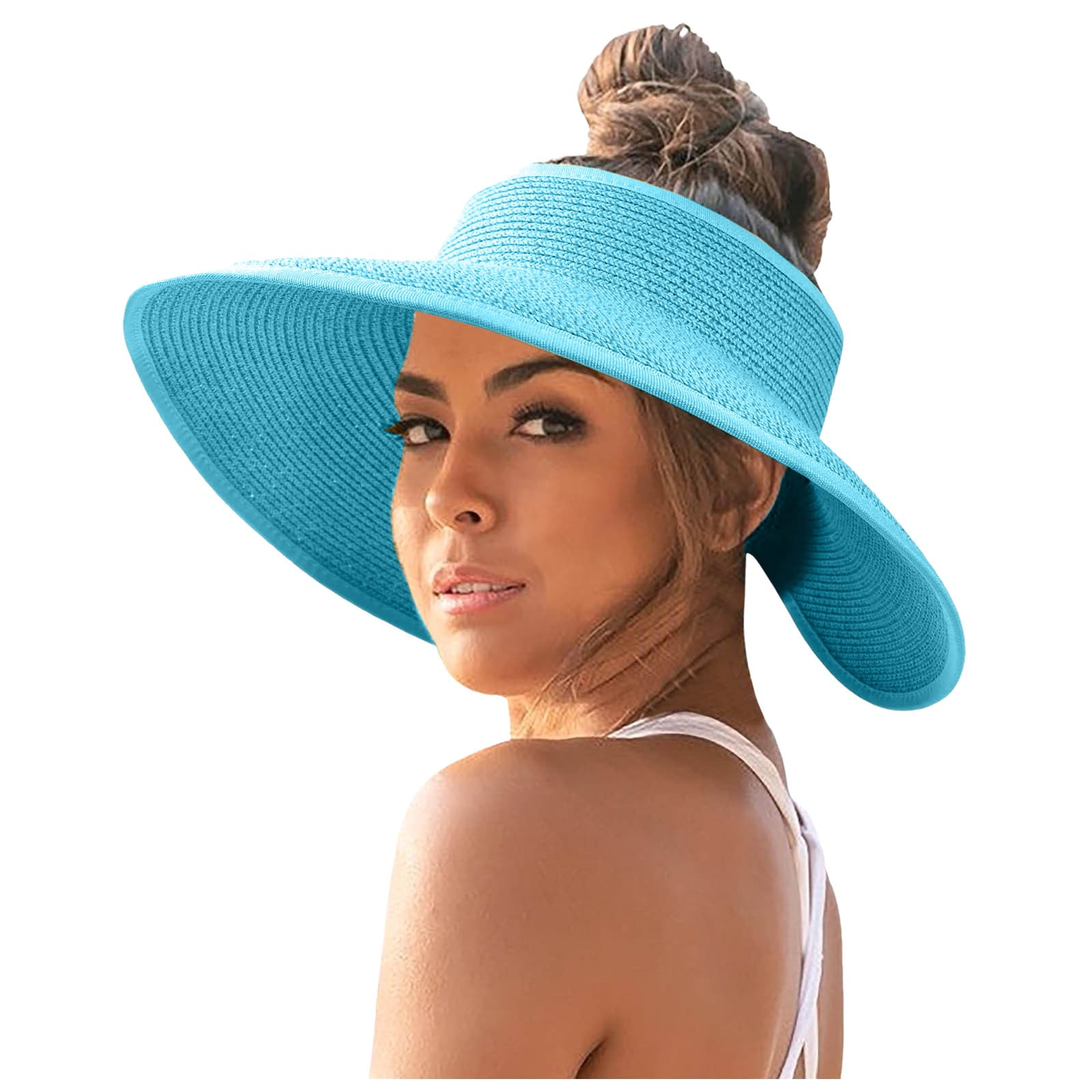 AWZXDE Women's Open-Top Wide-Brim Foldable Straw Sun Hat for Maximum ...