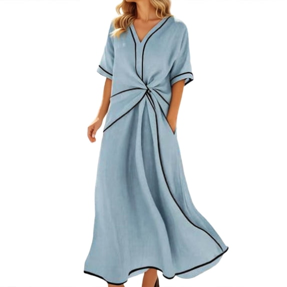 AWZXDE Women's Ordinary Casual V-Neck Line Design Long Sleeve Midi ...