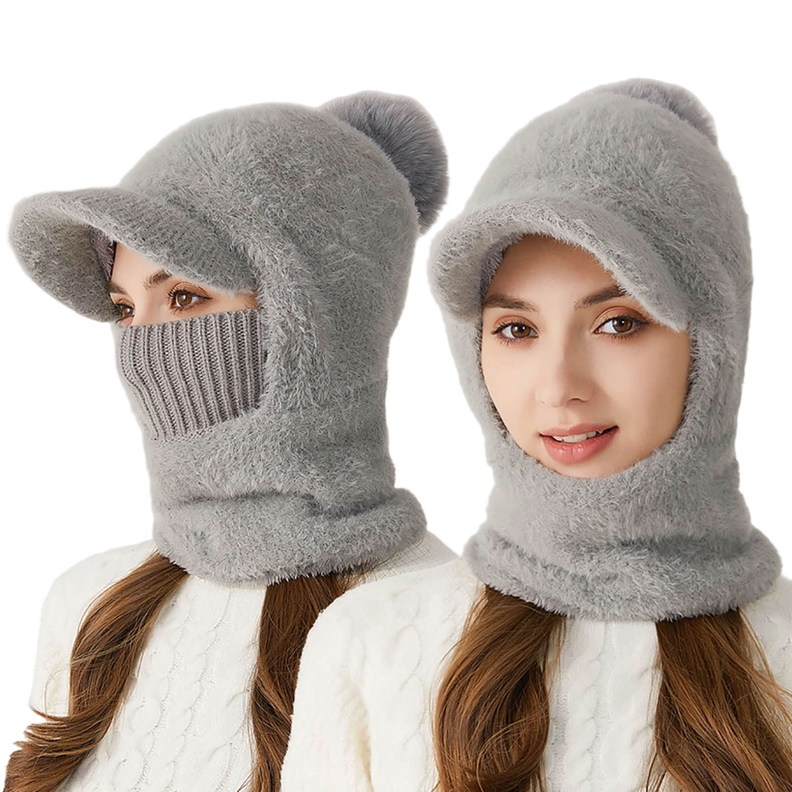 AWZXDE Women's Outdoor Thickened Lined Soft Warm Hat Scarf Combined ...