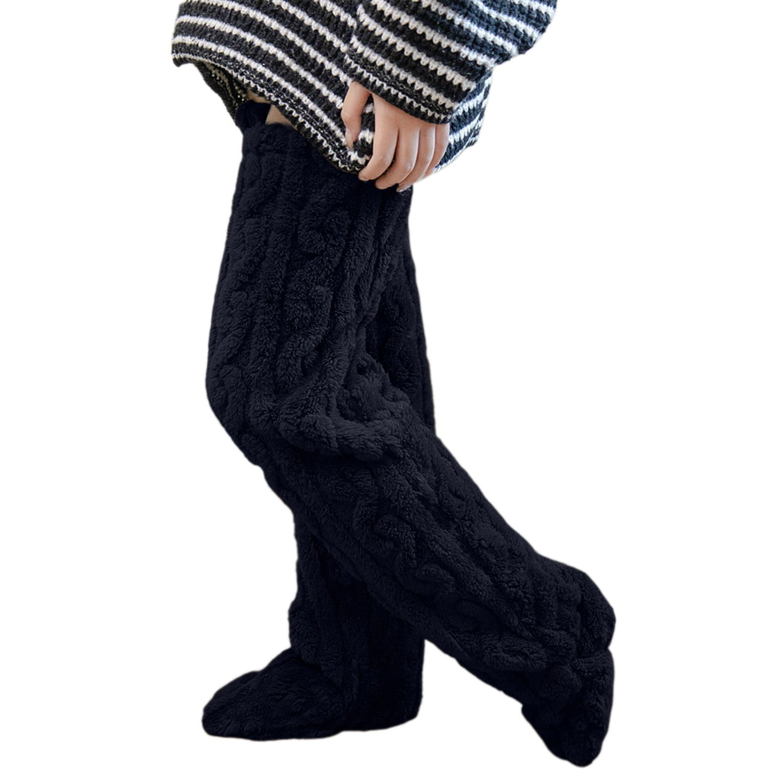 AWZXDE Women's Over-The-Knee Leg Warmers, Cozy Boot Socks Black,One ...