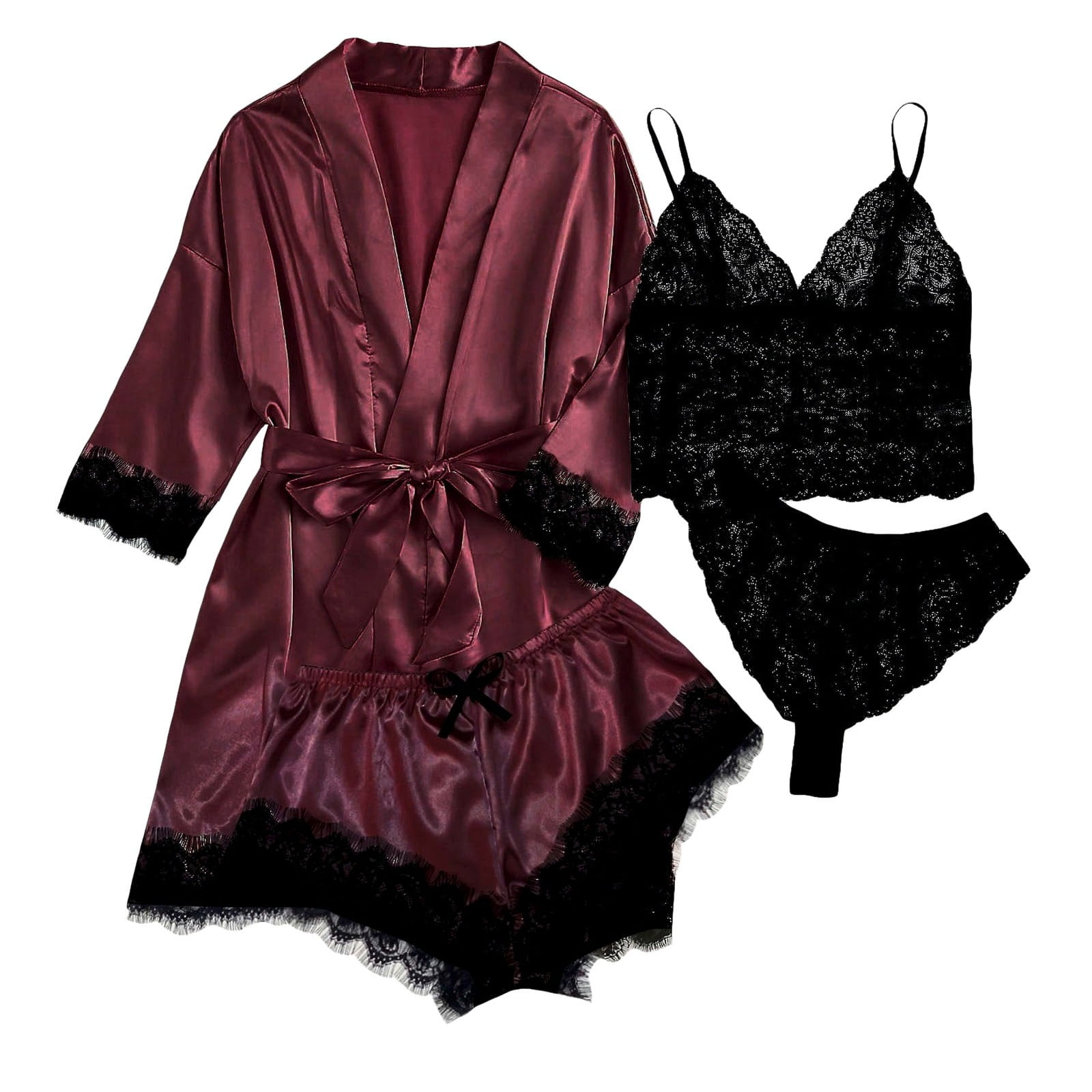 AWZXDE Women's Robe Nightdress Set with Lace Trim Includes Chemise ...