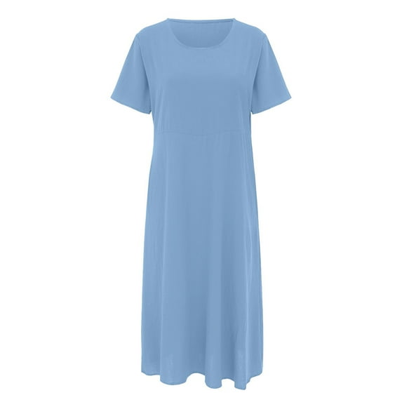 AWZXDE Women's Simple and Elegant Solid Color Short Sleeve Dress Round ...