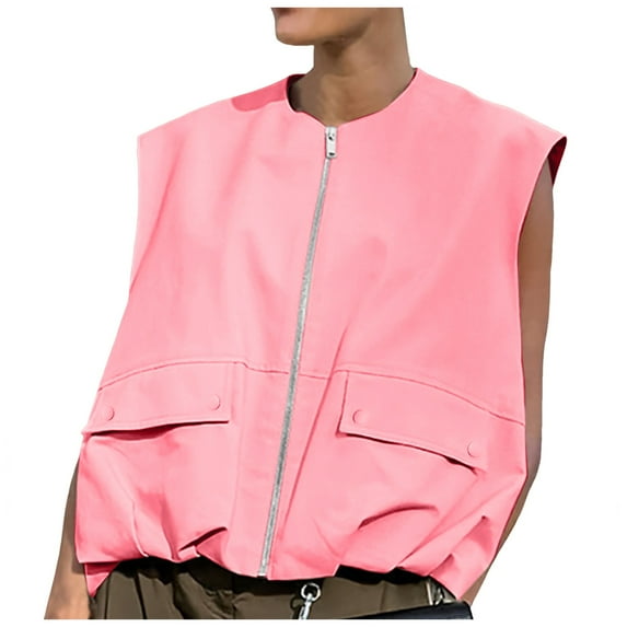 AWZXDE Women's Sleeveless Pocket Loose Vest Solid Color Fashion ...