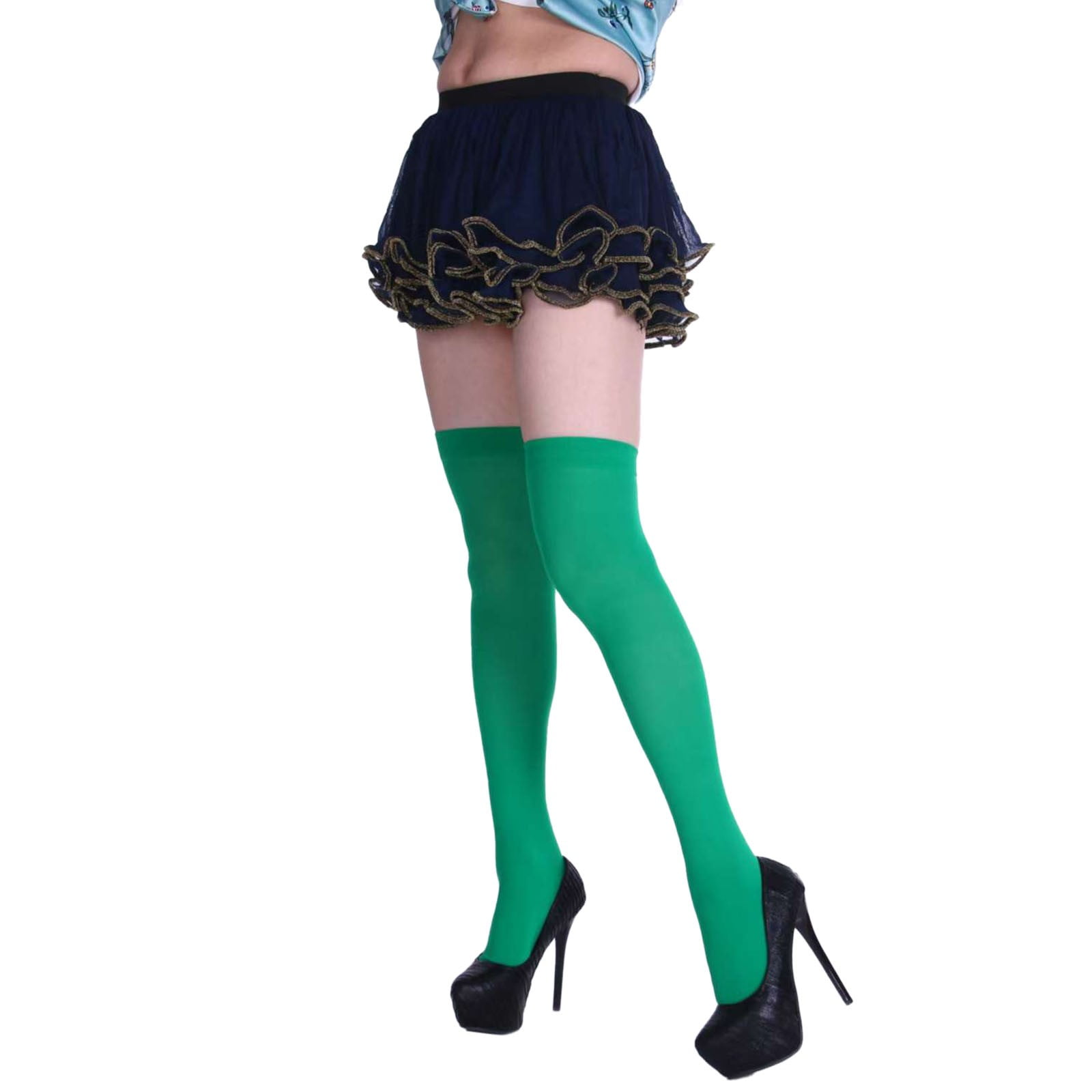AWZXDE Women's Solid Candy Color Thigh High Stockings Thin Sheer ...