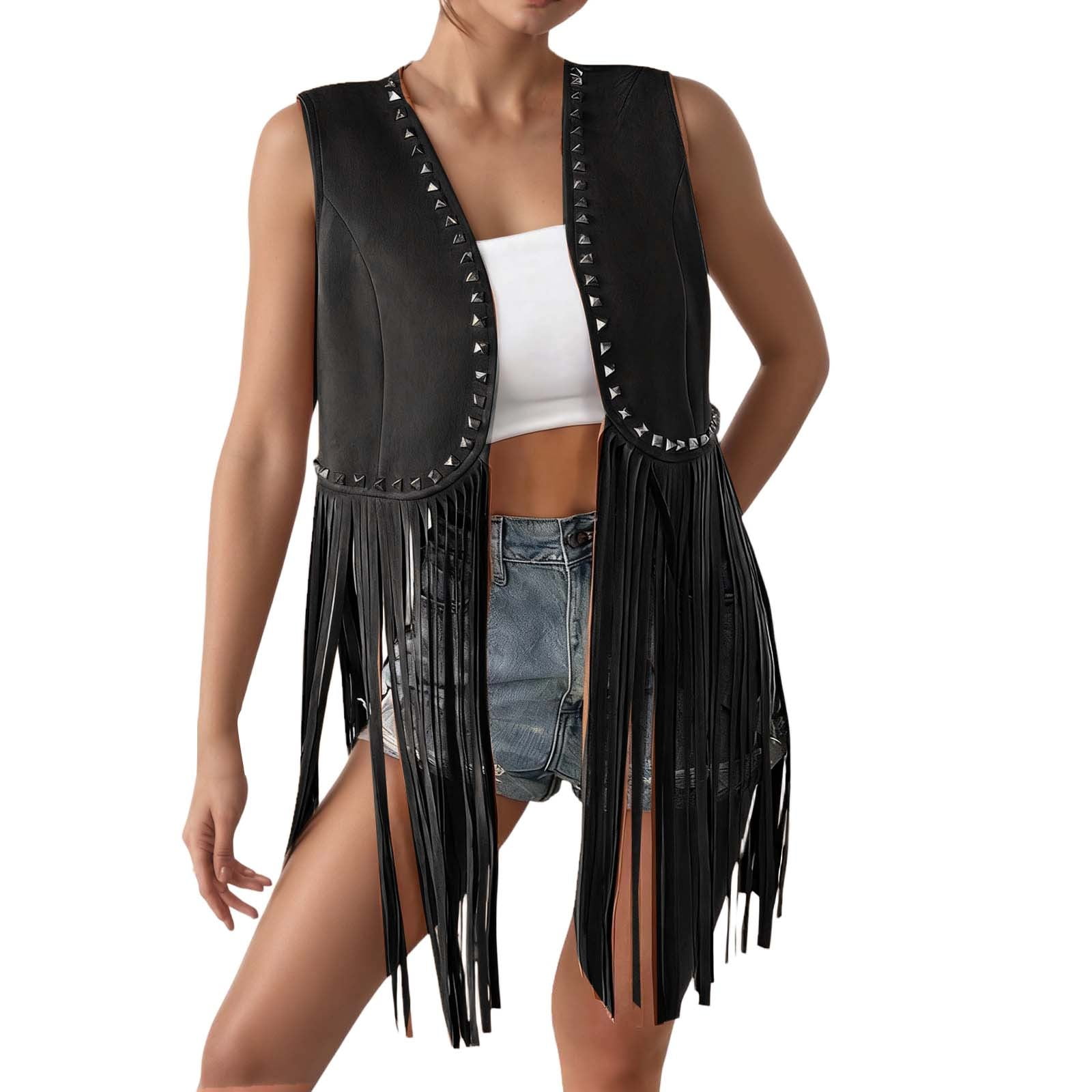 AWZXDE Women's Solid Color Casual Sleeveless Fringe Vest Fashion ...