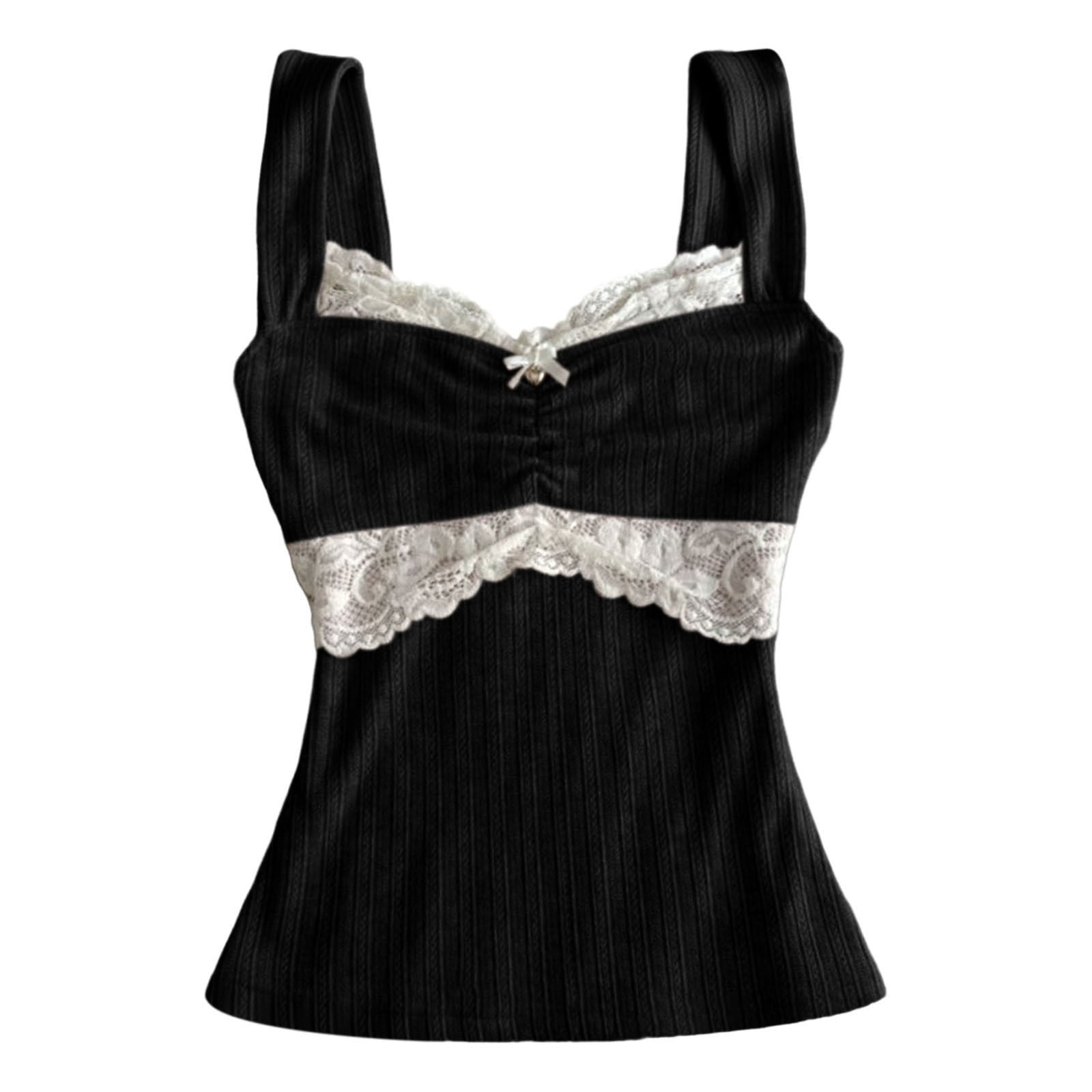AWZXDE Women's Solid Color Cute Waist-Tie Lace Bow Versatile Top Halter ...
