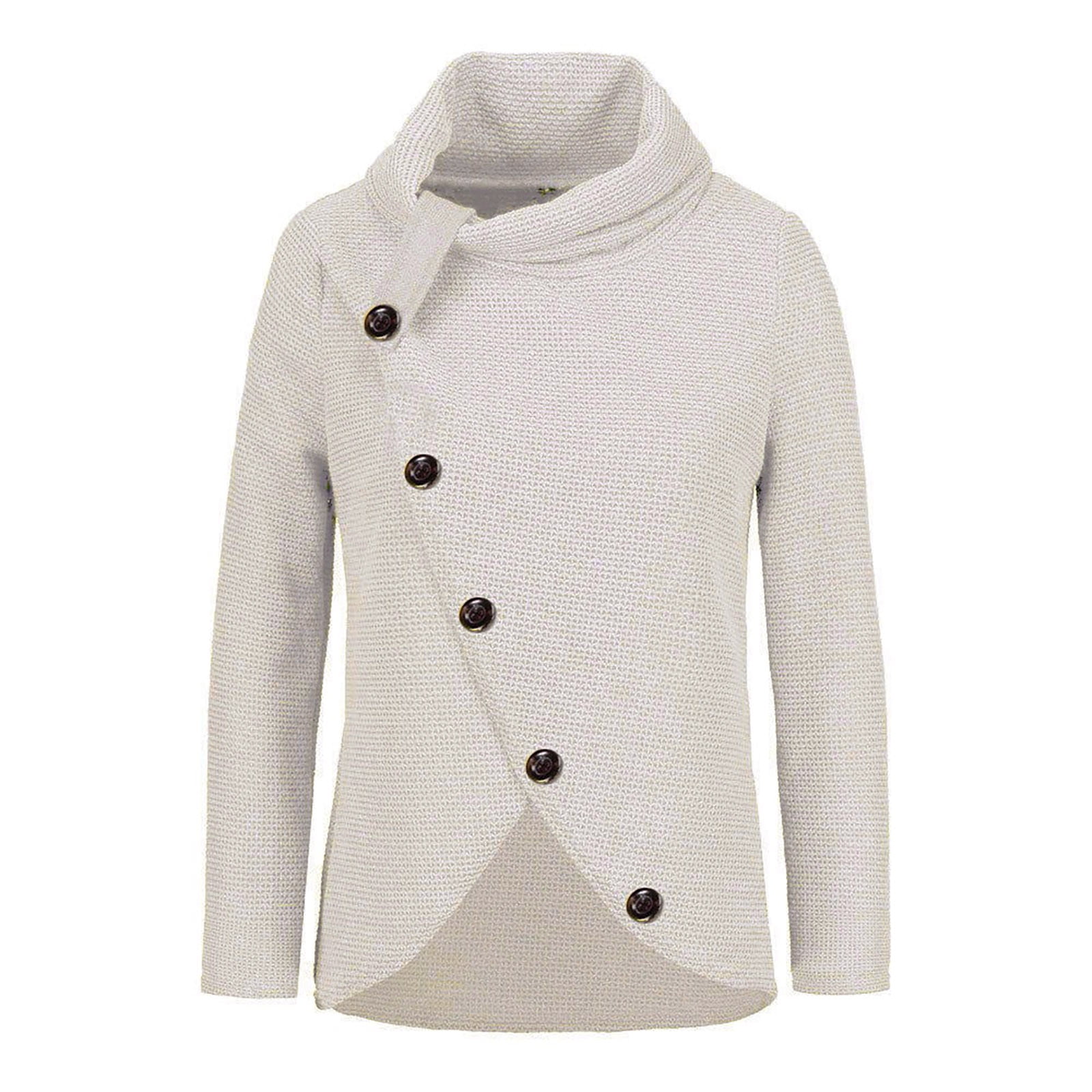 AWZXDE Women's Solid Color Hem Asymmetric Button Design Knit Cardigan ...