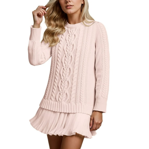 AWZXDE Women's Solid Color Knit Sweater Dress with Sleeves Cable ...