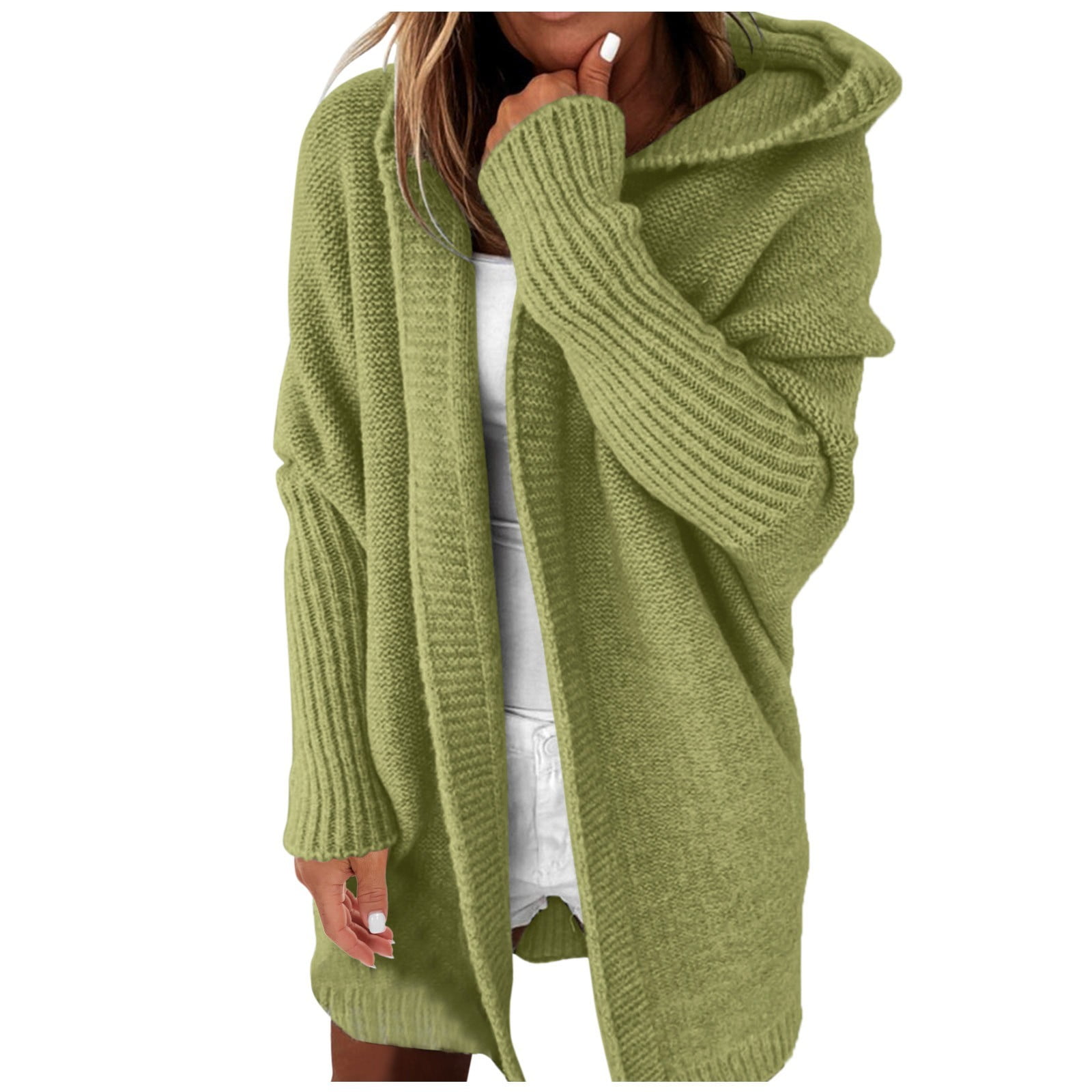 AWZXDE Women's Solid Color Knit Wool Blend Cardigan Thickened Warm ...