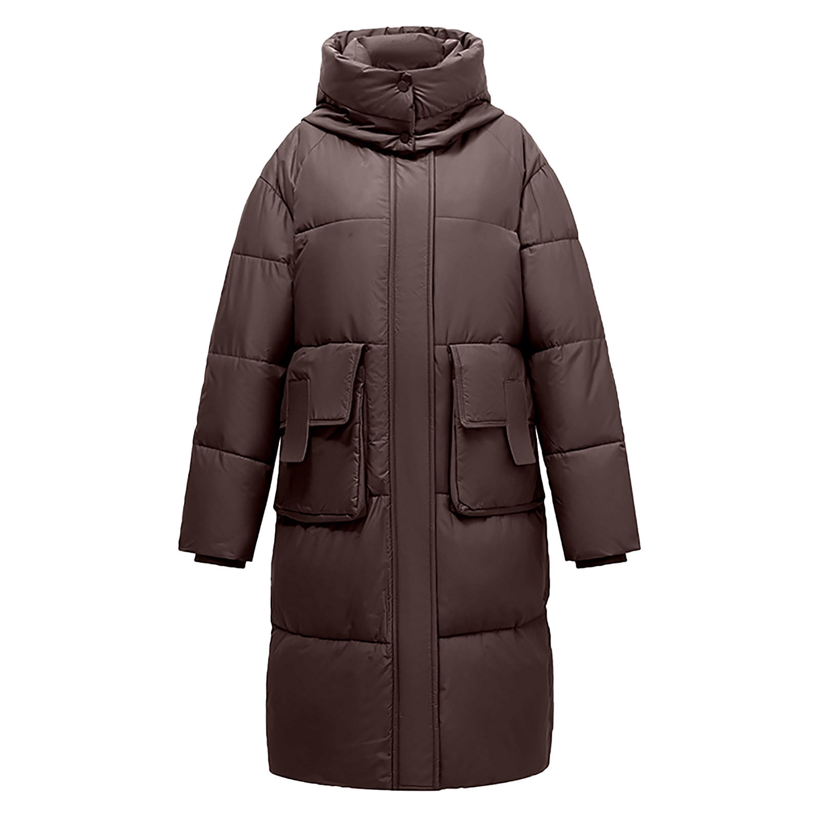 AWZXDE Women's Solid Color Long Quilted Coat with Pockets Zipper Cold ...