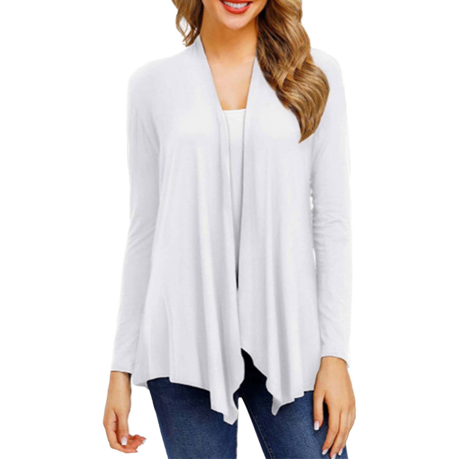 AWZXDE Women's Solid Color Long Sleeve Cardigan Jacket Daily Versatile ...