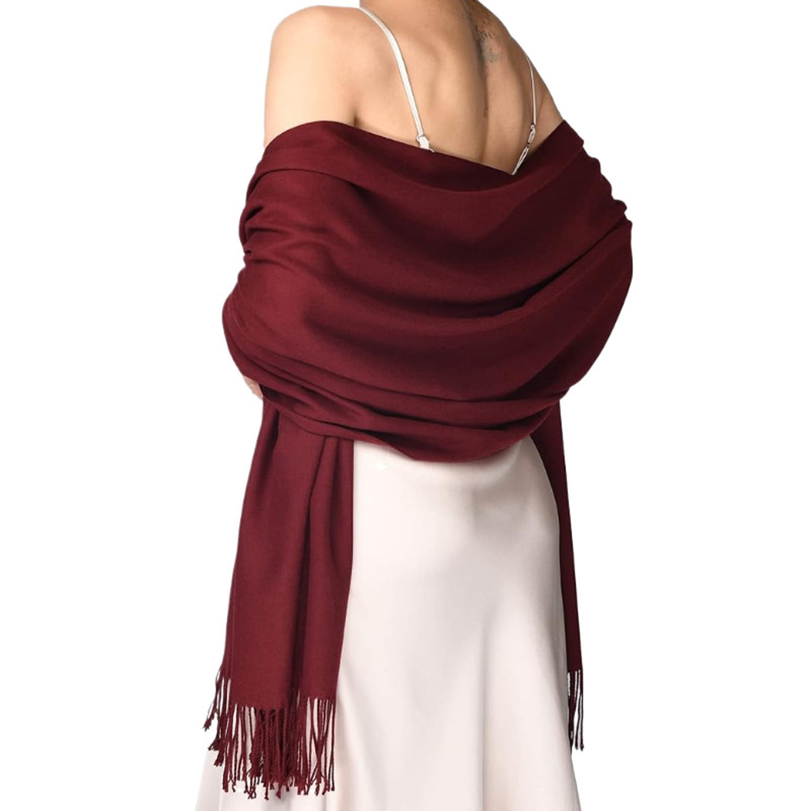 AWZXDE Women's Solid Color Oversized Fringe Tassel Long Scarf - Soft ...