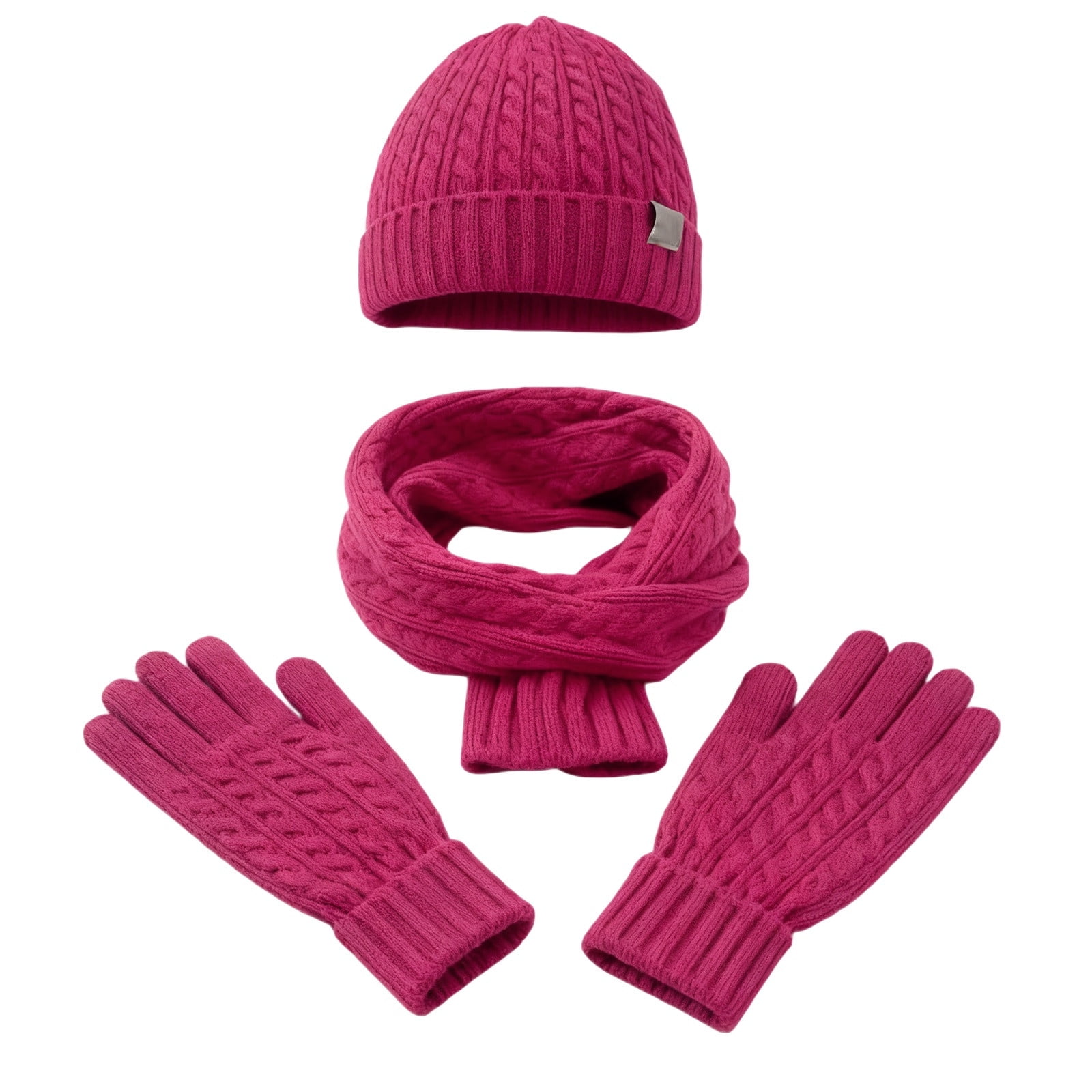 AWZXDE Women's Solid Color Winter Knit Wool Hat Scarf and Gloves Set ...